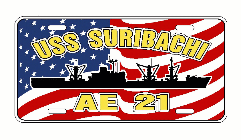 USS SURIBACHI AE 21 Aluminum License Plate U.S. Flag Military USN Car