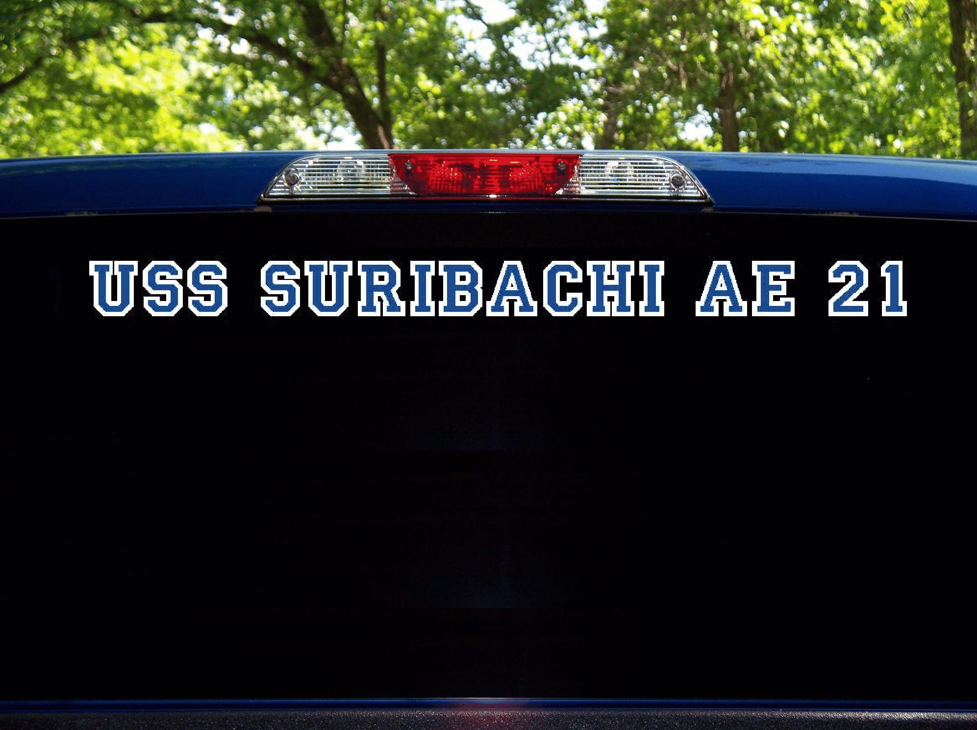 USS SURIBACHI AE 21 Vinyl Window Decal Two Color Car Truck RV Military