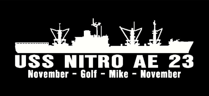 USS NITRO AE 23 Silhouette Vinyl Decal 4" x 12" Radio Call Sign Car Tr
