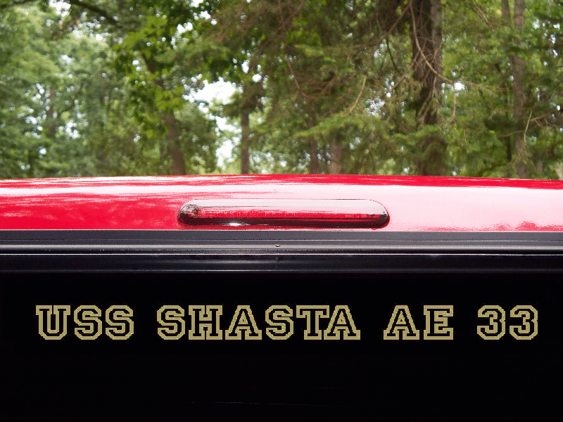 USS SHASTA AE 33 Vinyl Window Decal Single Color Car Truck RV Military