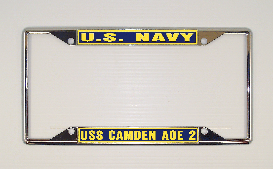 USS CAMDEN AOE 2 License Plate Frame All-State Metal Military USN PF00
