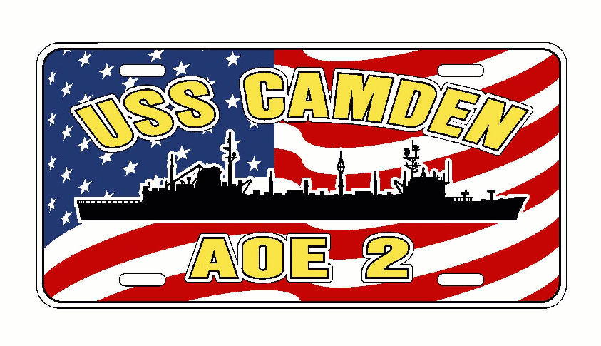 USS CAMDEN AOE 2 Aluminum License Plate U.S. Flag Military USN Car Tru