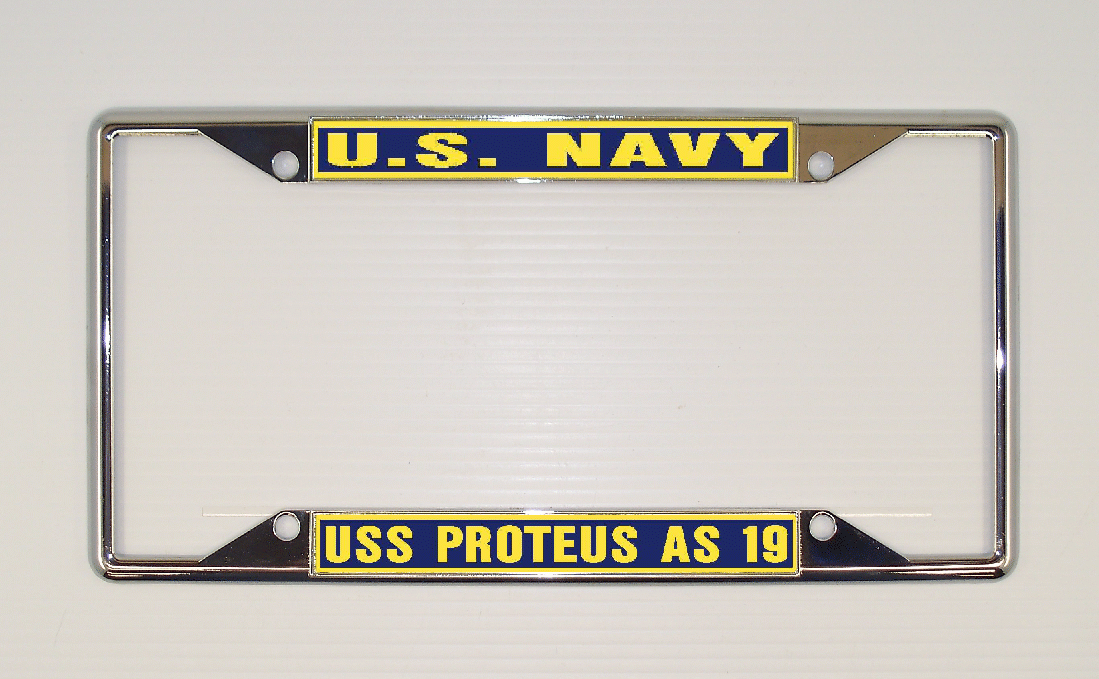 USS PROTEUS AS 19 License Plate Frame All-State Metal Military USN PF0
