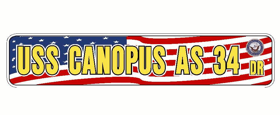USS CANOPUS AS 34 Aluminum Street Sign Red White Blue U.S. Flag 6" x 3
