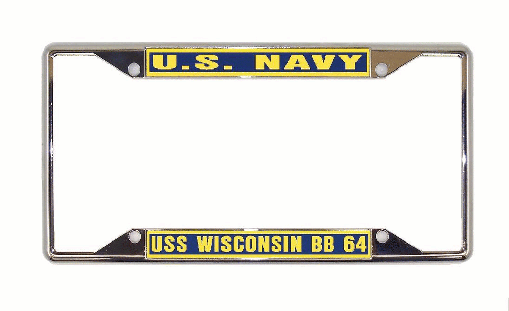 USS WISCONSIN BB 64 License Plate Frame All-State Metal Military USN P
