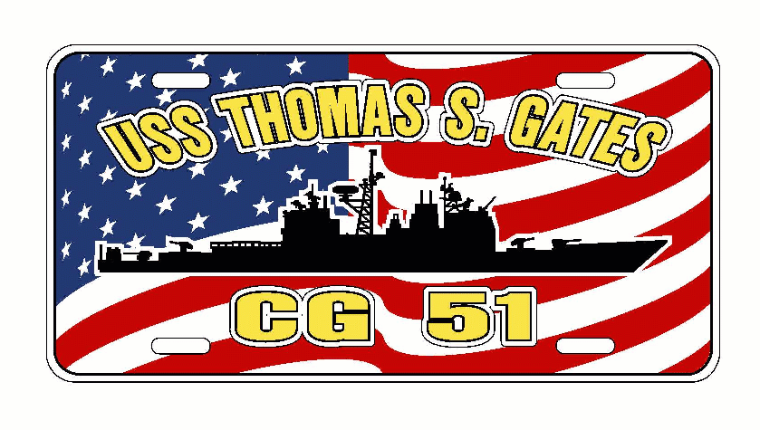 USS THOMAS S GATES CG 51 Aluminum License Plate U.S. Flag Military USN