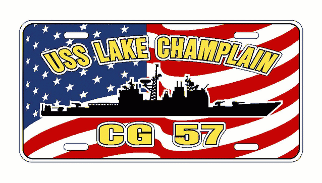 USS LAKE CHAMPLAIN CG 57 Aluminum License Plate U.S. Flag Military USN