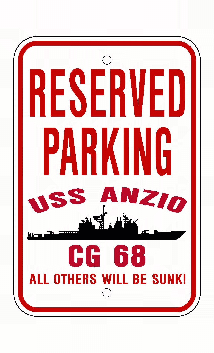 USS ANZIO CG 68 Aluminum Parking Sign Red / White 12" x 18" Military U