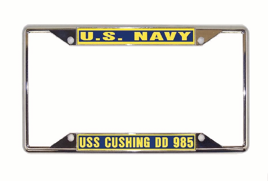 USS CUSHING DD 985 License Plate Frame All-State Metal Military USN PF