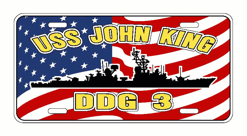 USS JOHN KING DDG 3 Aluminum License Plate U.S. Flag Military USN Car