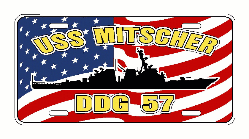 USS MITSCHER DDG 57 Aluminum License Plate U.S. Flag Military USN Car