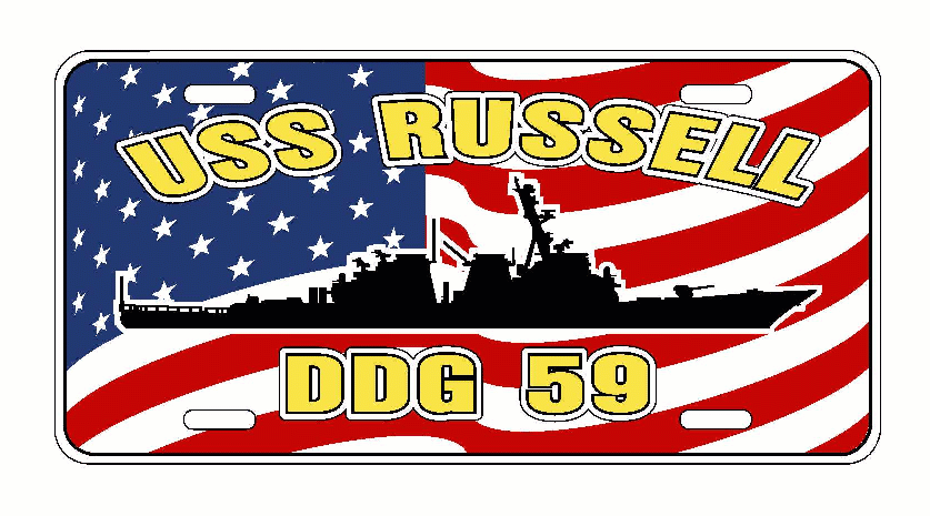 USS RUSSELL DDG 59 Aluminum License Plate U.S. Flag Military USN Car T
