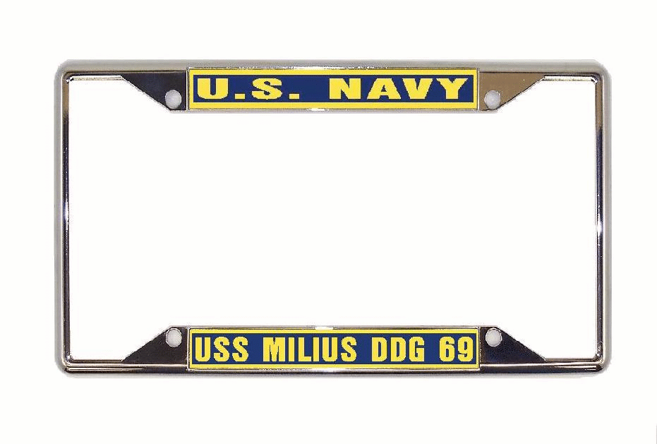 USS MILIUS DDG 69 License Plate Frame All-State Metal Military USN PF0