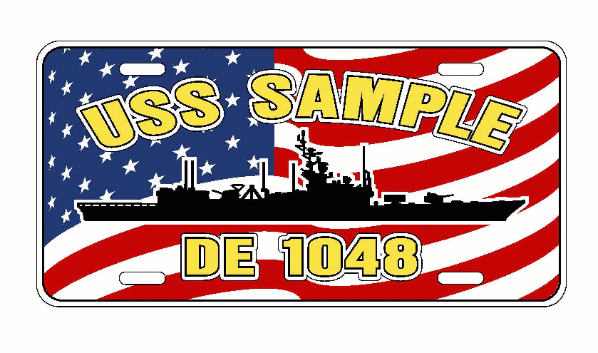 USS SAMPLE DE 1048 Aluminum License Plate U.S. Flag Military USN Car T