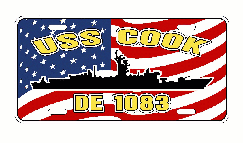 USS COOK DE 1083 Aluminum License Plate U.S. Flag Military USN Car Tru