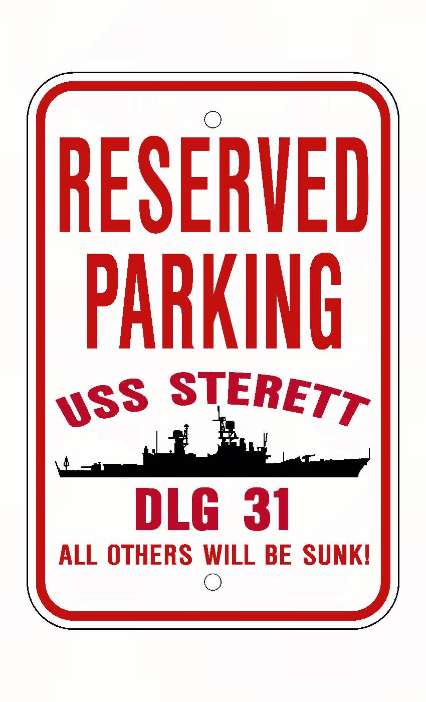 USS STERETT DLG 31 Aluminum Parking Sign Red / White 12" x 18" Militar