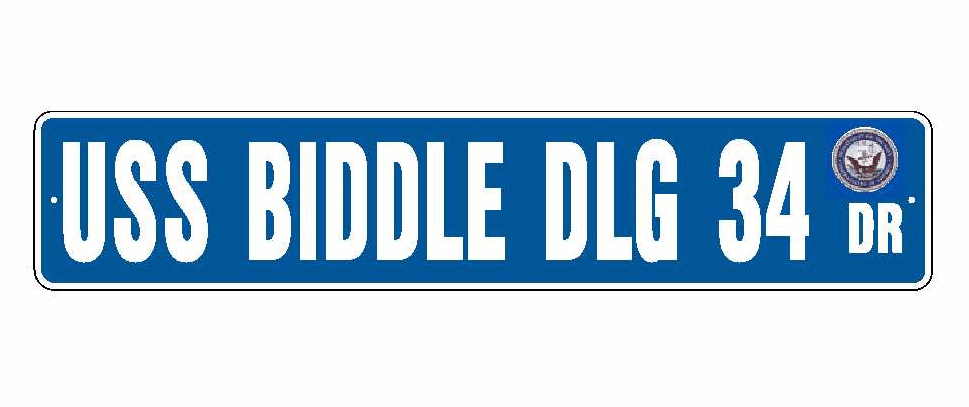 USS BIDDLE DLG 34 Aluminum Street Sign Blue / White 6" x 30" Military