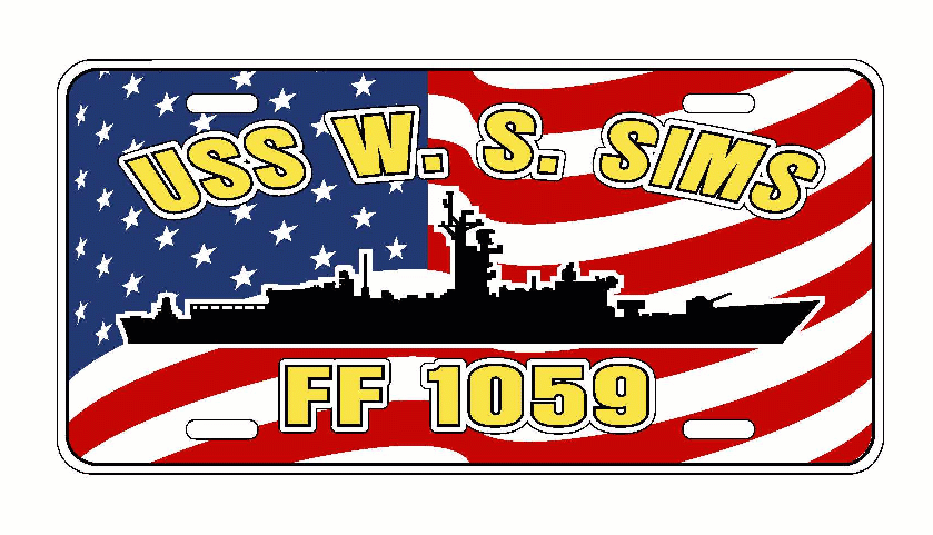 USS W S SIMS FF 1059 Aluminum License Plate U.S. Flag Military USN Car