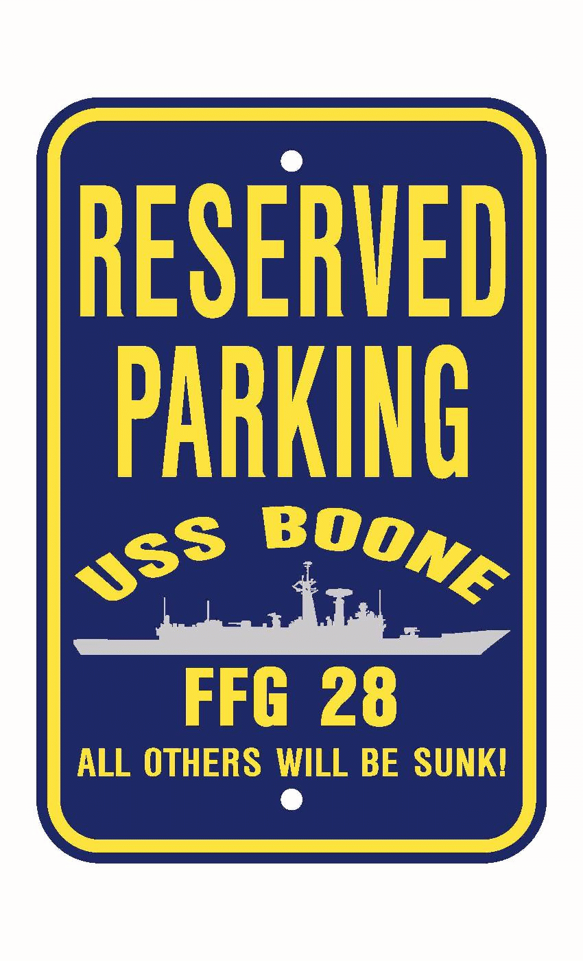 USS BOONE FFG 28 Aluminum Parking Sign Navy Blue / Yellow 12" x 18" Mi