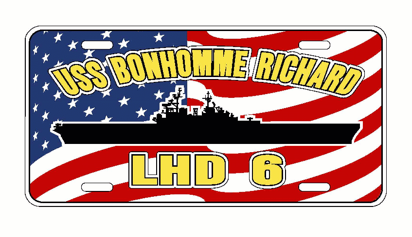 USS BONHOMME RICHARD LHD 6 Aluminum License Plate U.S. Flag Military U