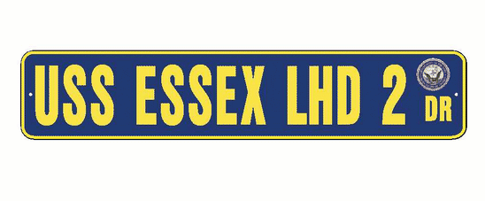 USS ESSEX LHD 2 Aluminum Street Sign Navy Blue / Yellow 6" x 30" Milit
