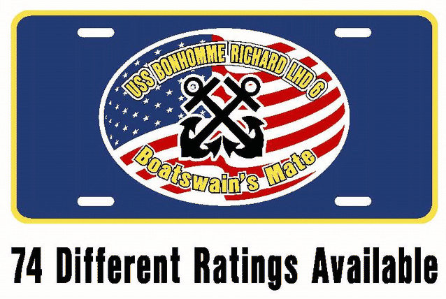 USS BONHOMME RICHARD LHD 6 Aluminum Rating License Plate U.S. Flag Mil