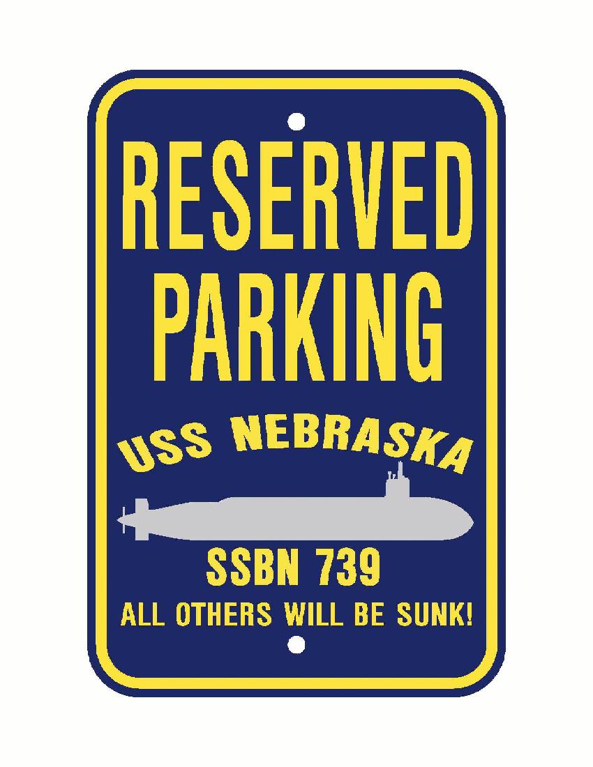 USS NEBRASKA SSBN 739 Aluminum Parking Sign Navy Blue / Yellow 12" x 1