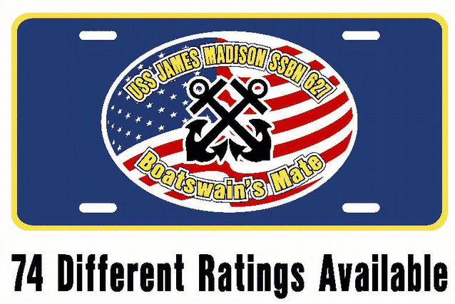 USS JAMES MADISON SSBN 627 Aluminum Rating License Plate U.S. Flag Mil