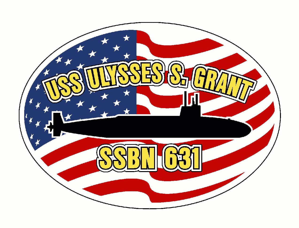 USS ULYSSES S GRANT SSBN 631 Vinyl Decal Oval U.S. Flag Car Truck RV M
