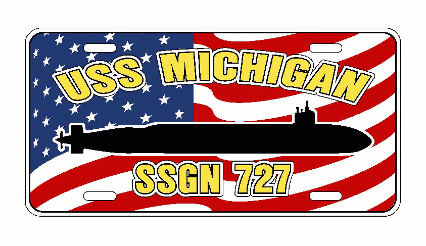 USS MICHIGAN SSGN 727 Aluminum License Plate U.S. Flag Military USN Ca