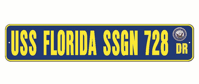 USS FLORIDA SSGN 728 Aluminum Street Sign Navy Blue / Yellow 6" x 30"