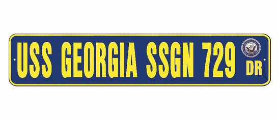 USS GEORGIA SSGN 729 Aluminum Street Sign Navy Blue / Yellow 6" x 30"