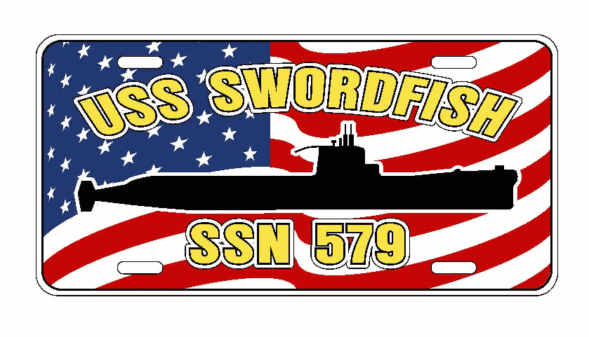 USS SWORDFISH SSN 579 Aluminum License Plate U.S. Flag Military USN Ca