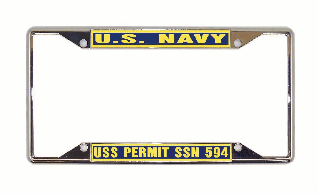 USS PERMIT SSN 594 License Plate Frame All-State Metal Military USN PF