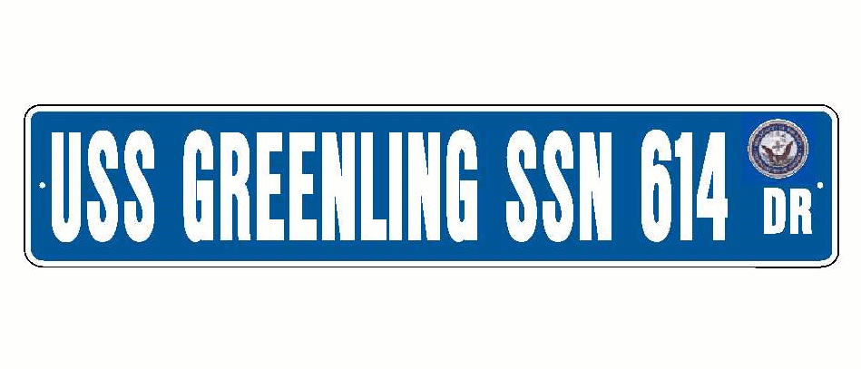 USS GREENLING SSN 614 Aluminum Street Sign Blue / White 6" x 30" Milit
