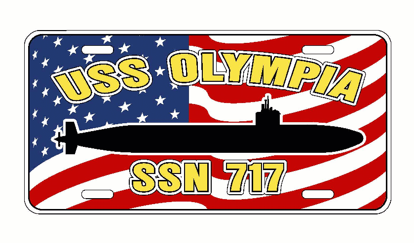 USS SALT OLYMPIA SSN 717 Aluminum License Plate U.S. Flag Military USN