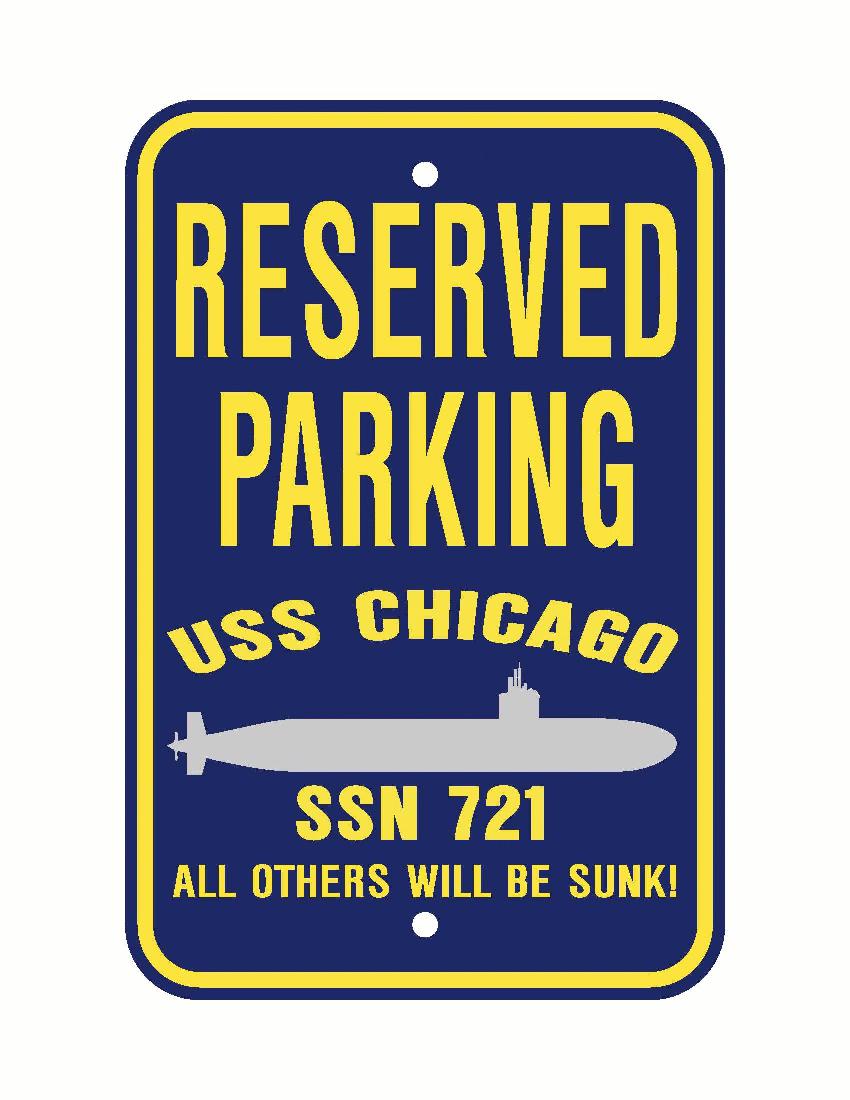 USS CHICAGO SSN 721 Aluminum Parking Sign Navy Blue / Yellow 12" x 18"