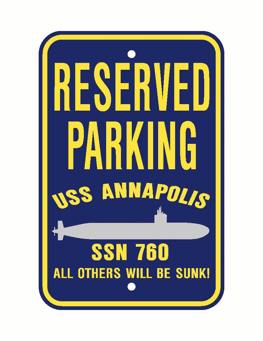 USS ANNAPOLIS SSN 760 Aluminum Parking Sign Navy Blue / Yellow 12" x 1