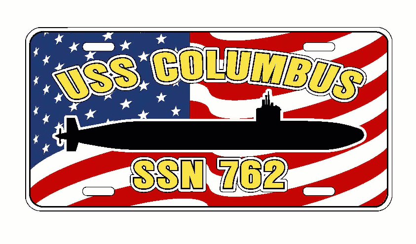 USS COLUMBUS SSN 762 Aluminum License Plate U.S. Flag Military USN Car