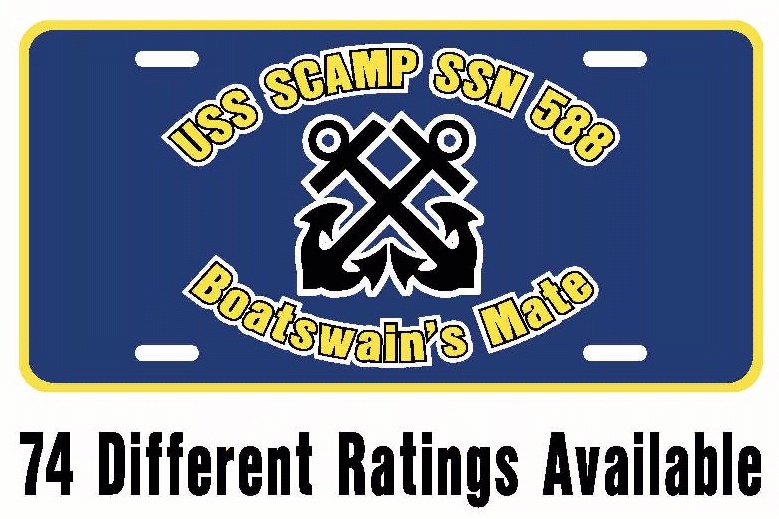 USS SCAMP SSN 588 Aluminum Rating License Plate Military USN Car Truck