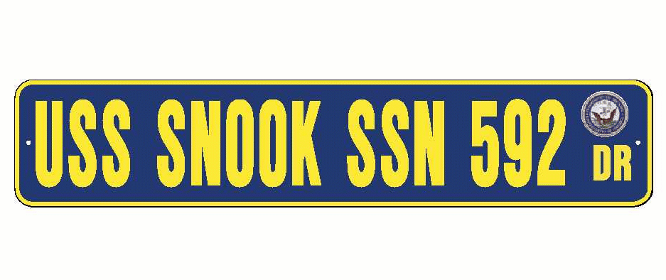 USS SNOOK SSN 592 Aluminum Street Sign Navy Blue / Yellow 6" x 30" Mil