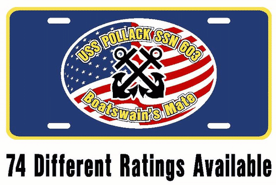 USS POLLACK SSN 603 Aluminum Rating License Plate U.S. Flag Military U
