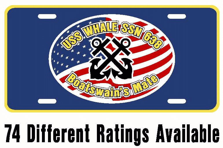 USS WHALE SSN 638 Aluminum Rating License Plate U.S. Flag Military USN
