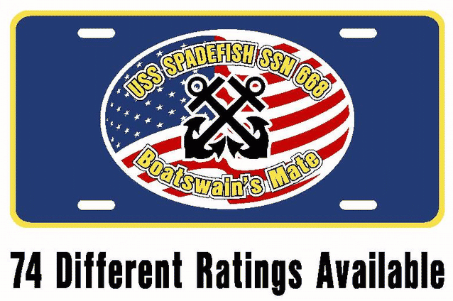 USS SPADEFISH SSN 668 Aluminum Rating License Plate U.S. Flag Military