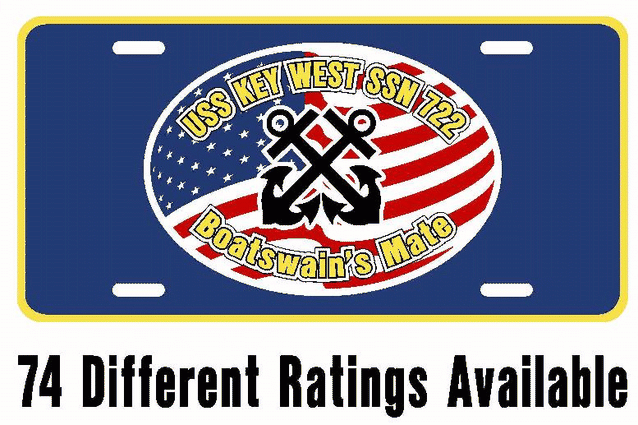USS KEY WEST SSN 722 Aluminum Rating License Plate U.S. Flag Military