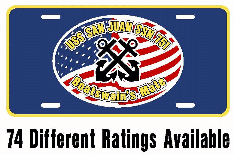 USS SAN JUAN SSN 751 Aluminum Rating License Plate U.S. Flag Military