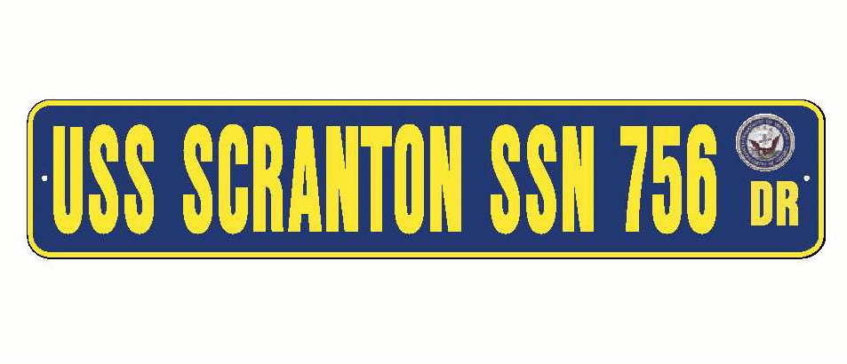 USS SCRANTON SSN 756 Aluminum Street Sign Navy Blue / Yellow 6" x 30"