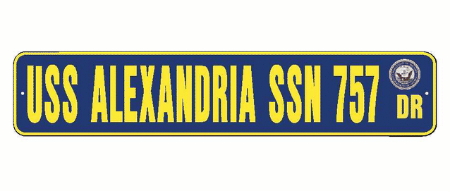USS ALEXANDRIA SSN 757 Aluminum Street Sign Navy Blue / Yellow 6" x 30