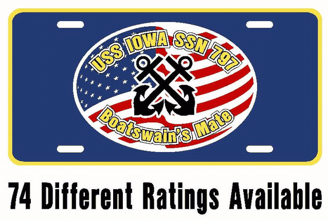 USS IOWA SSN 797 Aluminum Rating License Plate U.S. Flag Military USN